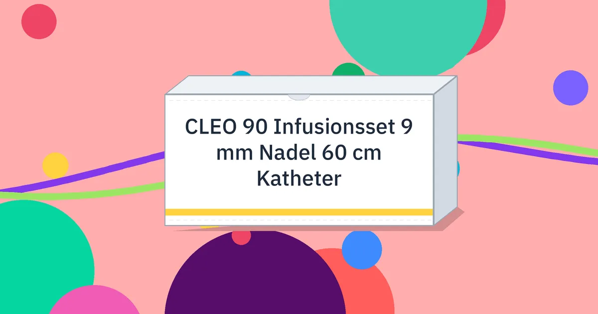 Symbolbild: Packung mit der Aufschrift CLEO 90 Infusionsset 9 mm Nadel 60 cm Katheter (PZN 10204324) – Verfügbarkeit und Bezug in Apotheken in Frankfurt am Main