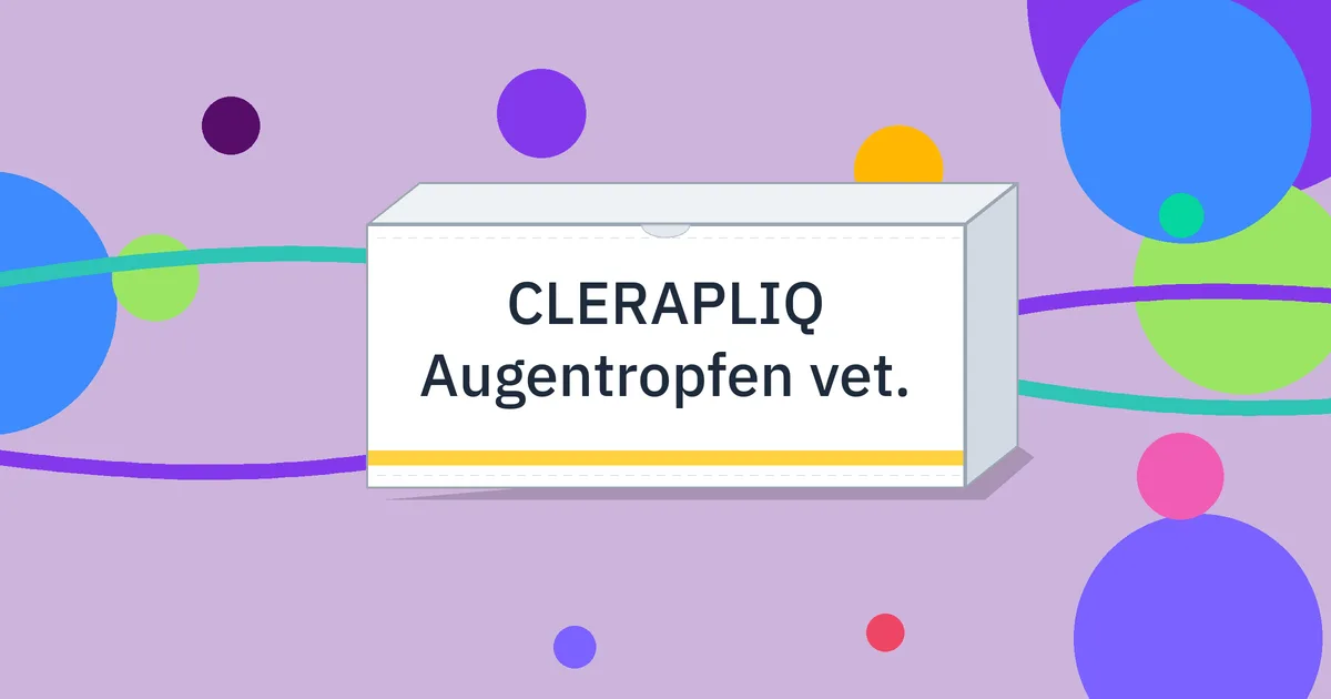 Symbolbild: Packung mit der Aufschrift CLERAPLIQ Augentropfen vet. (PZN 10994912) – Verfügbarkeit und Bezug in Apotheken in Frankfurt am Main