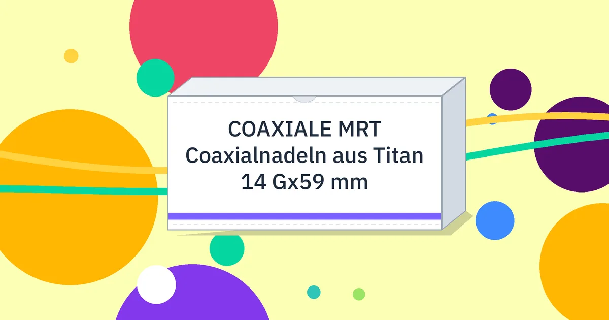 Symbolbild: Packung mit der Aufschrift COAXIALE MRT Coaxialnadeln aus Titan 14 Gx59 mm (PZN 03478966) – Verfügbarkeit und Bezug in Apotheken in Frankfurt am Main
