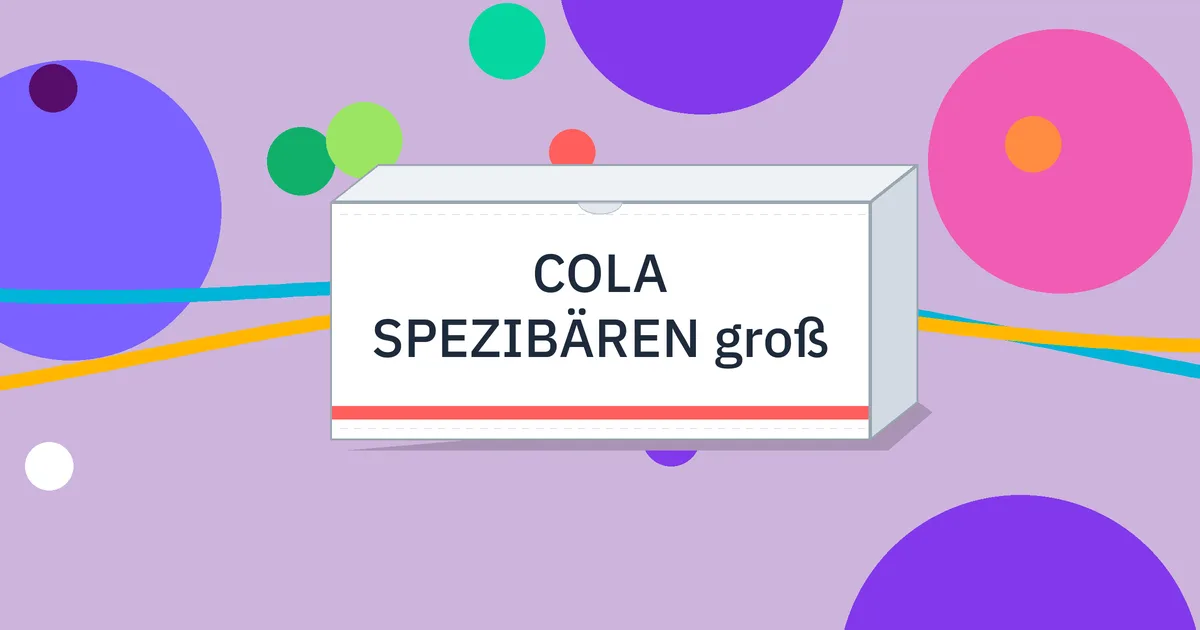 Symbolbild: Packung mit der Aufschrift COLA SPEZIBÄREN groß (PZN 15374539) – Verfügbarkeit und Bezug in Apotheken in Frankfurt am Main