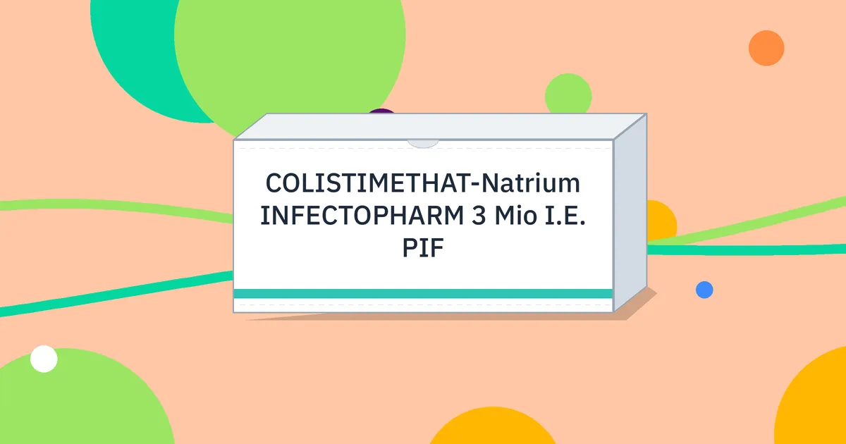 Symbolbild: Packung mit der Aufschrift COLISTIMETHAT-Natrium INFECTOPHARM 3 Mio I.E. PIF (PZN 15530933) – Verfügbarkeit und Bezug in Apotheken in Frankfurt am Main