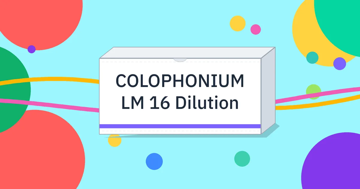 Symbolbild: Packung mit der Aufschrift COLOPHONIUM LM 16 Dilution (PZN 13448334) – Verfügbarkeit und Bezug in Apotheken in Frankfurt am Main