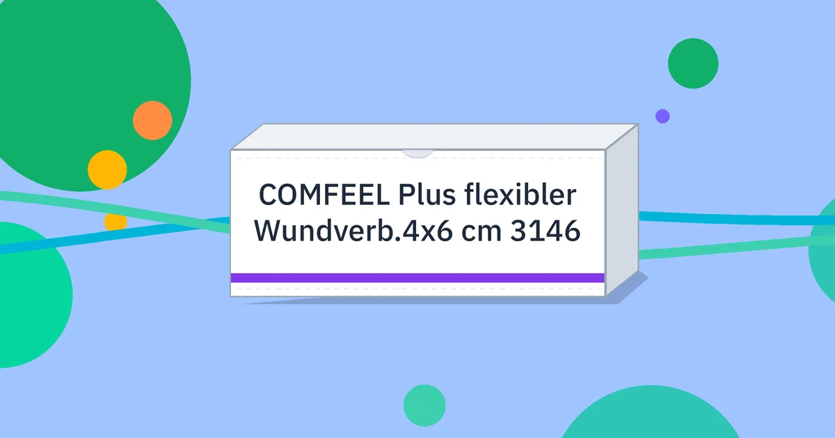 Symbolbild: Packung mit der Aufschrift COMFEEL Plus flexibler Wundverb.4x6 cm 3146 (PZN 10837928) – Verfügbarkeit und Bezug in Apotheken in Frankfurt am Main