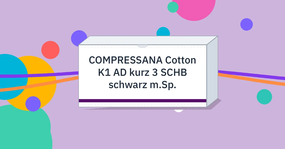 Symbolbild: Packung mit der Aufschrift COMPRESSANA Cotton K1 AD kurz 3 SCHB schwarz m.Sp. (PZN 16959259) – Verfügbarkeit und Bezug in Apotheken in Frankfurt am Main