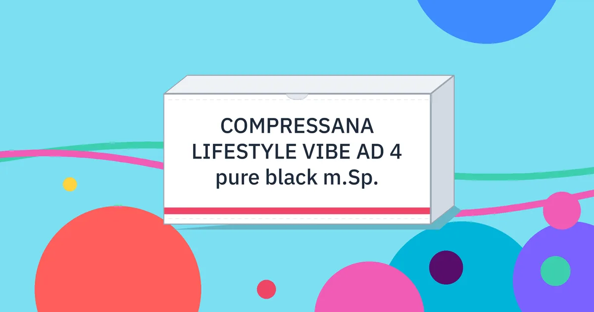 Symbolbild: Packung mit der Aufschrift COMPRESSANA LIFESTYLE VIBE AD 4 pure black m.Sp. (PZN 19659747) – Verfügbarkeit und Bezug in Apotheken in Frankfurt am Main