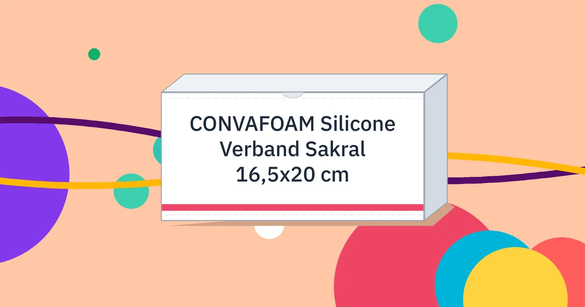 Symbolbild: Packung mit der Aufschrift CONVAFOAM Silicone Verband Sakral 16,5x20 cm (PZN 19862603) – Verfügbarkeit und Bezug in Apotheken in Frankfurt am Main