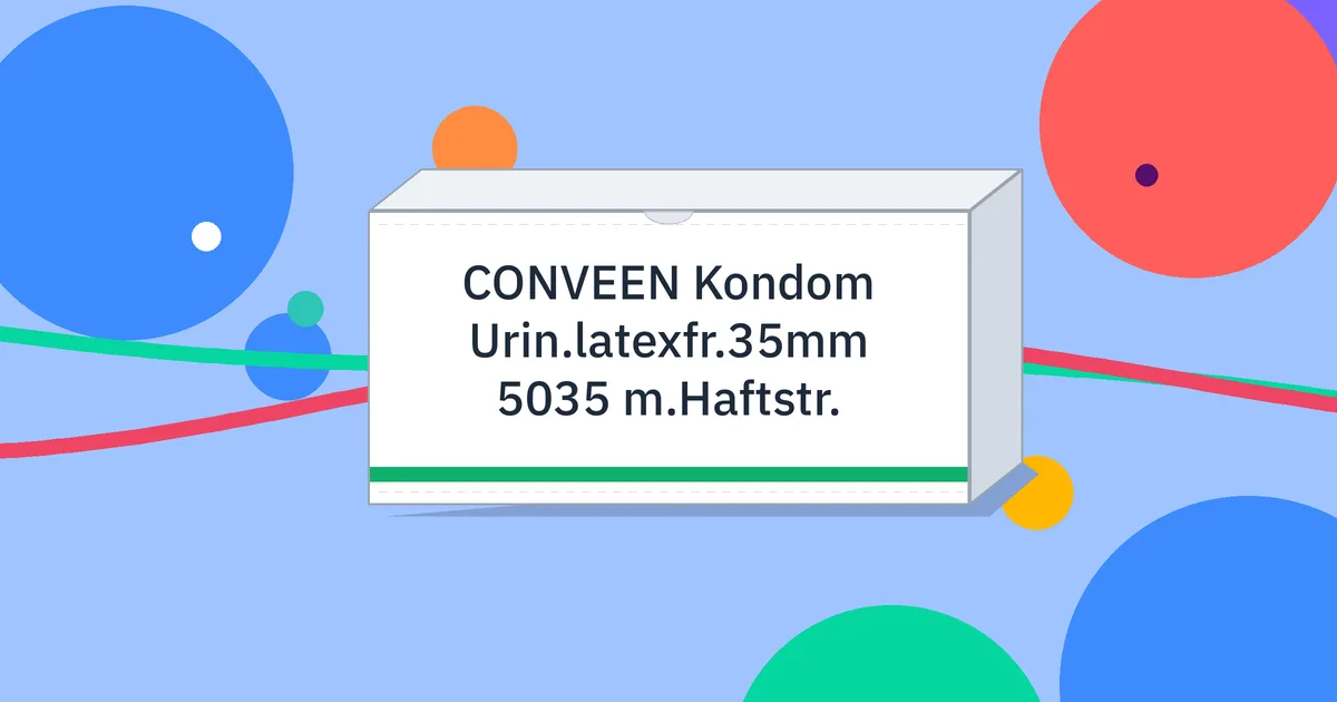 Symbolbild: Packung mit der Aufschrift CONVEEN Kondom Urin.latexfr.35mm 5035 m.Haftstr. (PZN 08524010) – Verfügbarkeit und Bezug in Apotheken in Frankfurt am Main