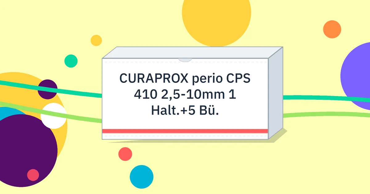 Symbolbild: Packung mit der Aufschrift CURAPROX perio CPS 410 2,5-10mm 1 Halt.+5 Bü. (PZN 11728940) – Verfügbarkeit und Bezug in Apotheken in Frankfurt am Main
