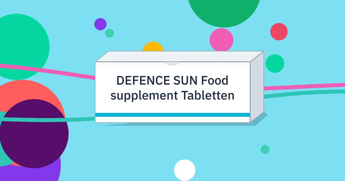 Symbolbild: Packung mit der Aufschrift DEFENCE SUN Food supplement Tabletten (PZN 11892763) – Verfügbarkeit und Bezug in Apotheken in Frankfurt am Main