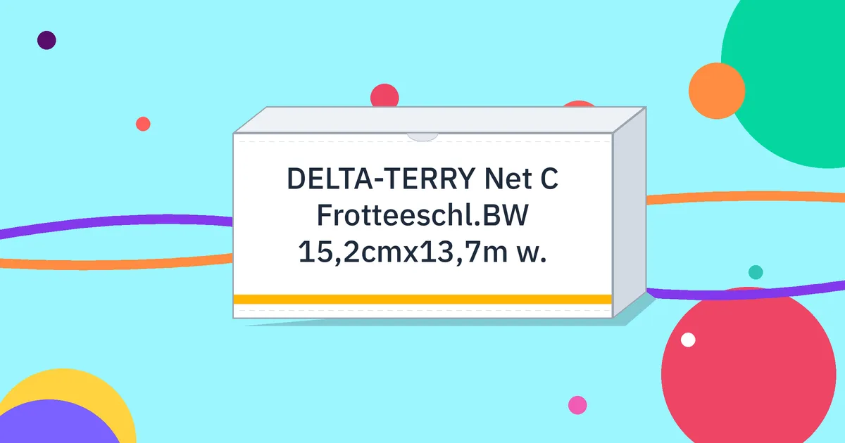 Symbolbild: Packung mit der Aufschrift DELTA-TERRY Net C Frotteeschl.BW 15,2cmx13,7m w. (PZN 00855807) – Verfügbarkeit und Bezug in Apotheken in Frankfurt am Main