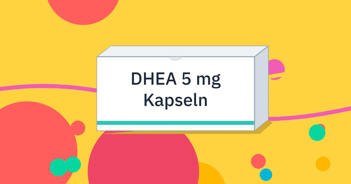 Symbolbild: Packung mit der Aufschrift DHEA 5 mg Kapseln (PZN 18471668) – Verfügbarkeit und Bezug in Apotheken in Frankfurt am Main