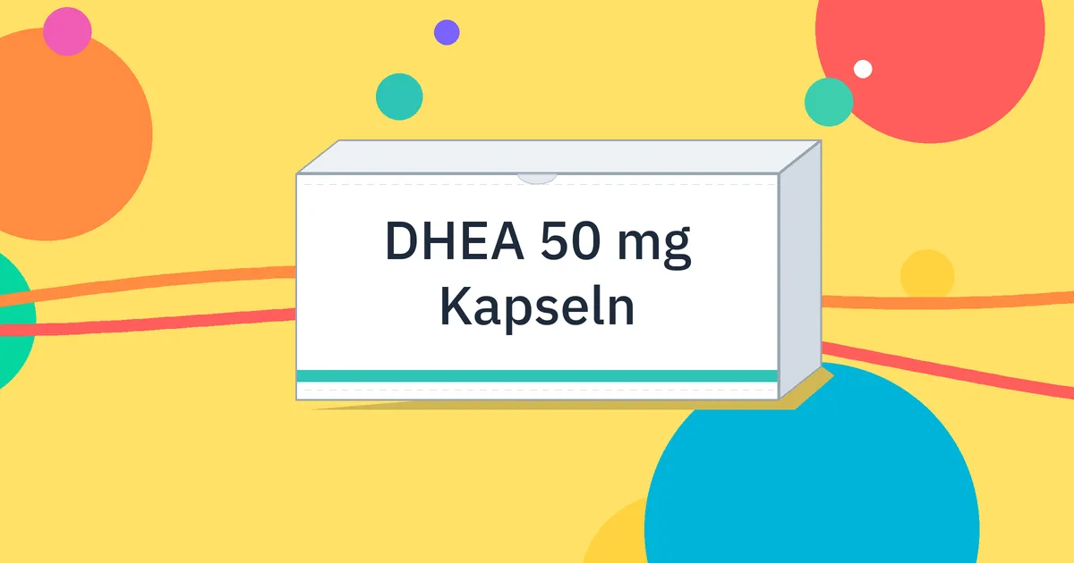 Symbolbild: Packung mit der Aufschrift DHEA 50 mg Kapseln (PZN 16829539) – Verfügbarkeit und Bezug in Apotheken in Frankfurt am Main