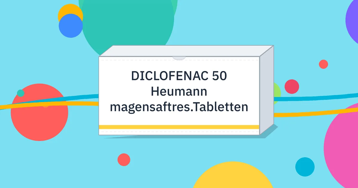 Symbolbild: Packung mit der Aufschrift DICLOFENAC 50 Heumann magensaftres.Tabletten (PZN 03540702) – Verfügbarkeit und Bezug in Apotheken in Frankfurt am Main