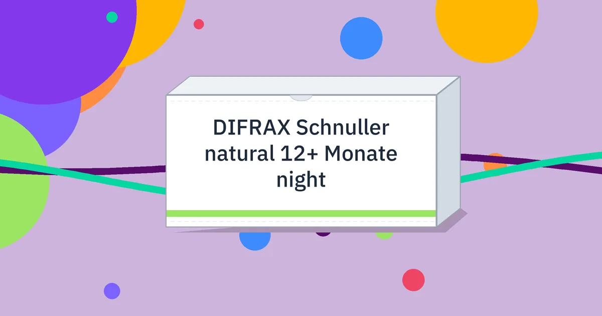 Symbolbild: Packung mit der Aufschrift DIFRAX Schnuller natural 12+ Monate night (PZN 12517719) – Verfügbarkeit und Bezug in Apotheken in Frankfurt am Main