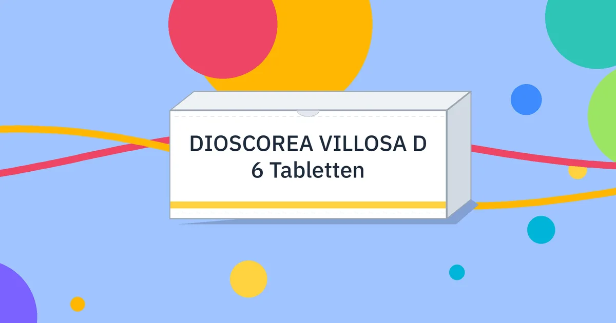 Symbolbild: Packung mit der Aufschrift DIOSCOREA VILLOSA D 6 Tabletten (PZN 02629765) – Verfügbarkeit und Bezug in Apotheken in Frankfurt am Main