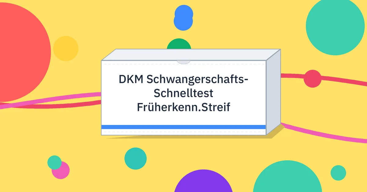 Symbolbild: Packung mit der Aufschrift DKM Schwangerschafts-Schnelltest Früherkenn.Streif (PZN 20389141) – Verfügbarkeit und Bezug in Apotheken in Frankfurt am Main