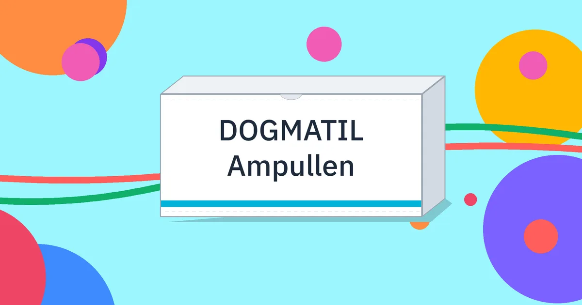 Symbolbild: Packung mit der Aufschrift DOGMATIL Ampullen (PZN 08416467) – Verfügbarkeit und Bezug in Apotheken in Frankfurt am Main