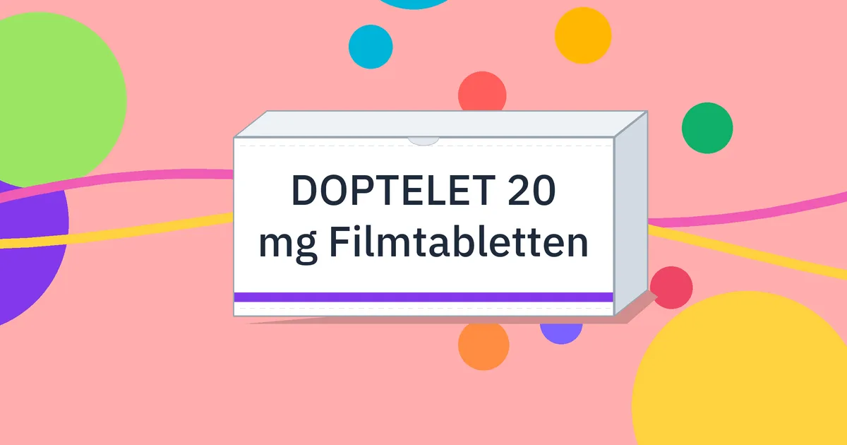 Symbolbild: Packung mit der Aufschrift DOPTELET 20 mg Filmtabletten (PZN 19366287) – Verfügbarkeit und Bezug in Apotheken in Frankfurt am Main