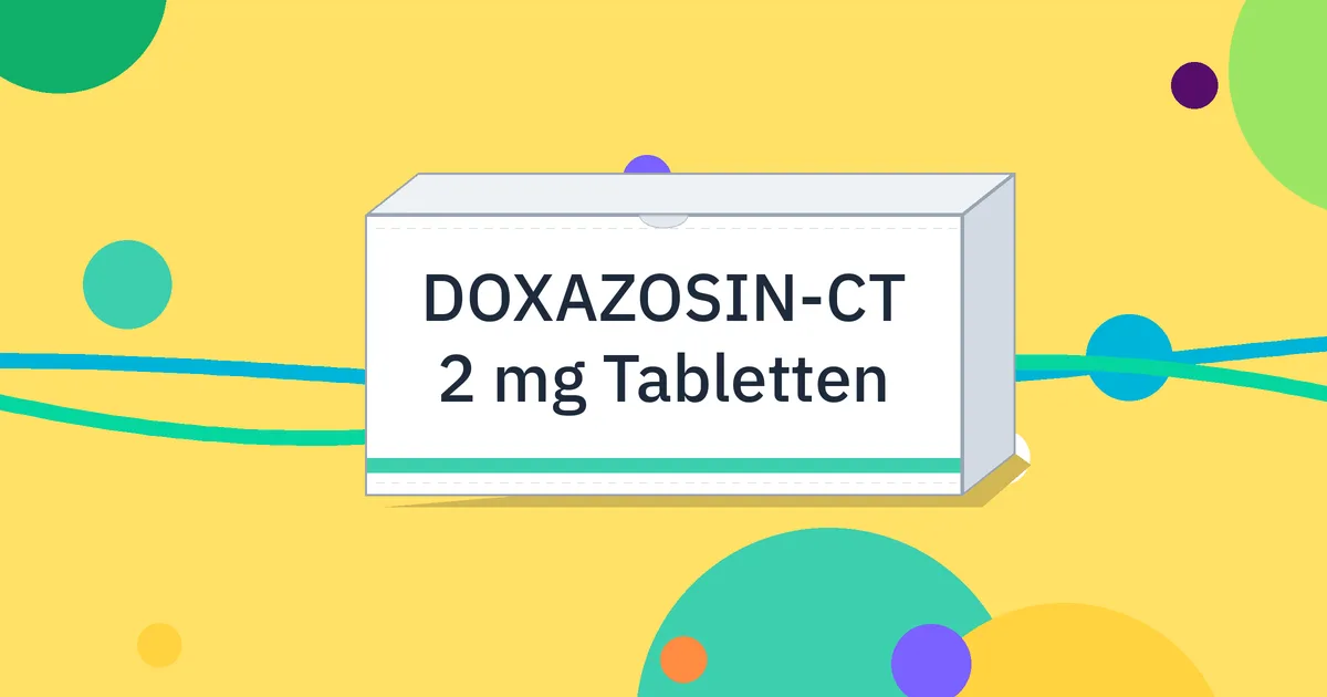 Symbolbild: Packung mit der Aufschrift DOXAZOSIN-CT 2 mg Tabletten (PZN 00171836) – Verfügbarkeit und Bezug in Apotheken in Frankfurt am Main