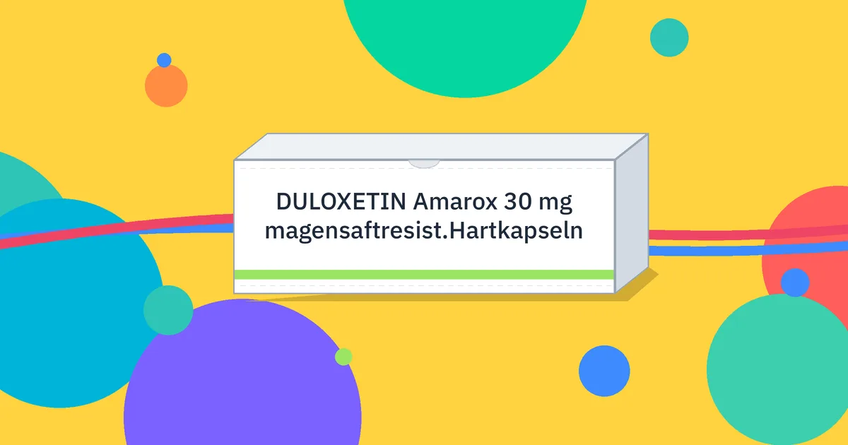 Symbolbild: Packung mit der Aufschrift DULOXETIN Amarox 30 mg magensaftresist.Hartkapseln (PZN 17932274) – Verfügbarkeit und Bezug in Apotheken in Frankfurt am Main