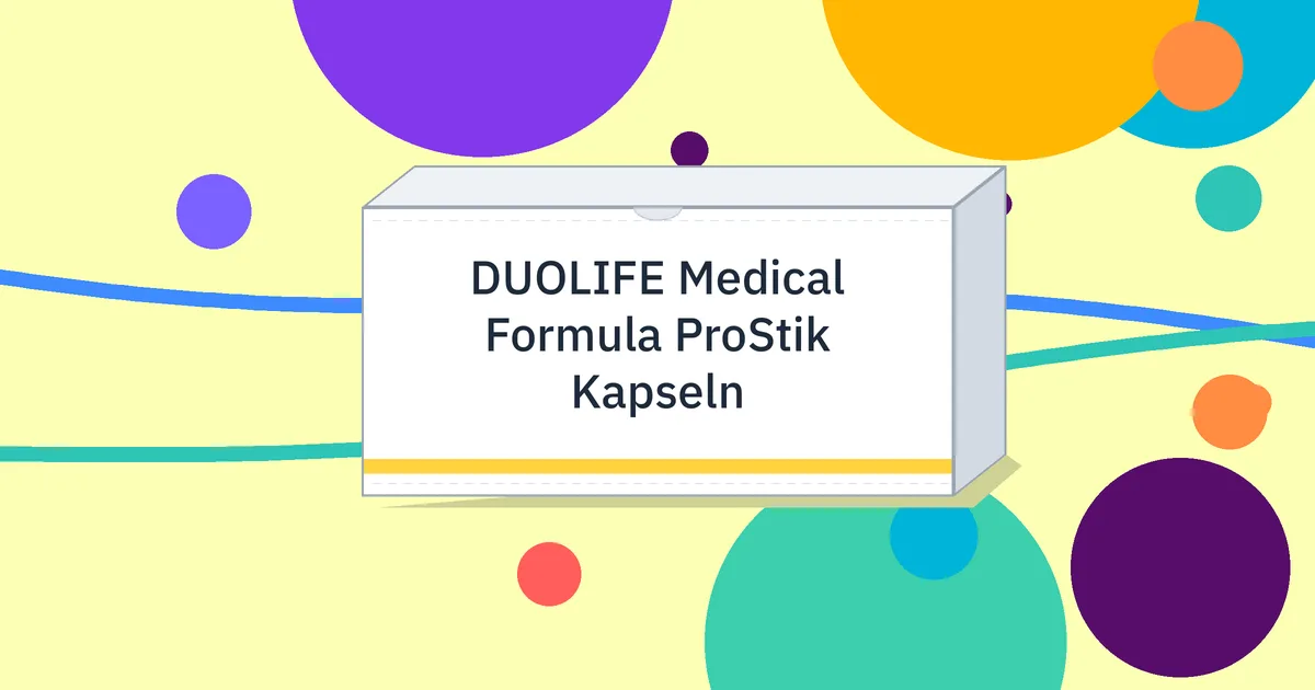 Symbolbild: Packung mit der Aufschrift DUOLIFE Medical Formula ProStik Kapseln (PZN 16613609) – Verfügbarkeit und Bezug in Apotheken in Frankfurt am Main