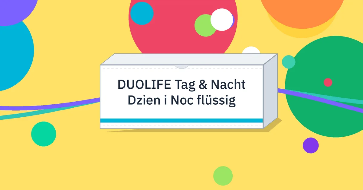 Symbolbild: Packung mit der Aufschrift DUOLIFE Tag & Nacht Dzien i Noc flüssig (PZN 16683509) – Verfügbarkeit und Bezug in Apotheken in Frankfurt am Main