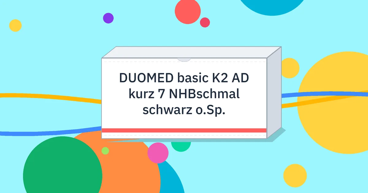 Symbolbild: Packung mit der Aufschrift DUOMED basic K2 AD kurz 7 NHBschmal schwarz o.Sp. (PZN 20907848) – Verfügbarkeit und Bezug in Apotheken in Frankfurt am Main