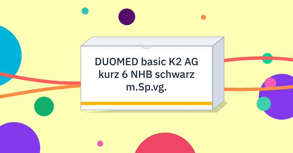 Symbolbild: Packung mit der Aufschrift DUOMED basic K2 AG kurz 6 NHB schwarz m.Sp.vg. (PZN 20908285) – Verfügbarkeit und Bezug in Apotheken in Frankfurt am Main