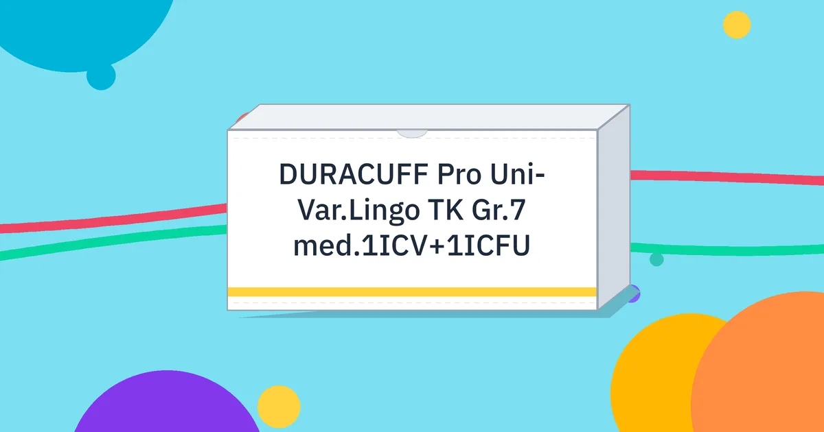 Symbolbild: Packung mit der Aufschrift DURACUFF Pro Uni-Var.Lingo TK Gr.7 med.1ICV+1ICFU (PZN 19245141) – Verfügbarkeit und Bezug in Apotheken in Frankfurt am Main