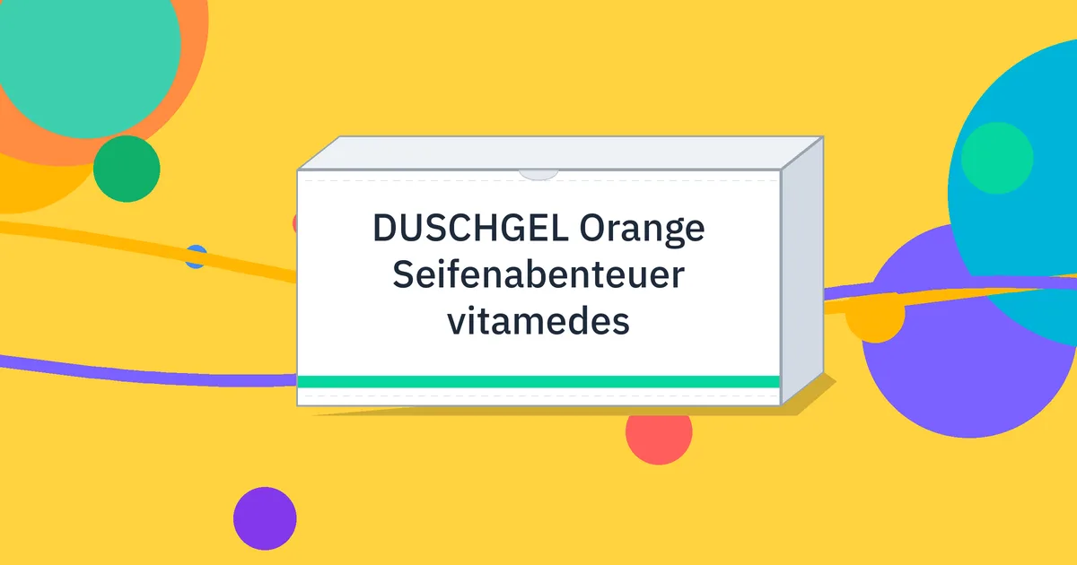 Symbolbild: Packung mit der Aufschrift DUSCHGEL Orange Seifenabenteuer vitamedes (PZN 19825269) – Verfügbarkeit und Bezug in Apotheken in Frankfurt am Main