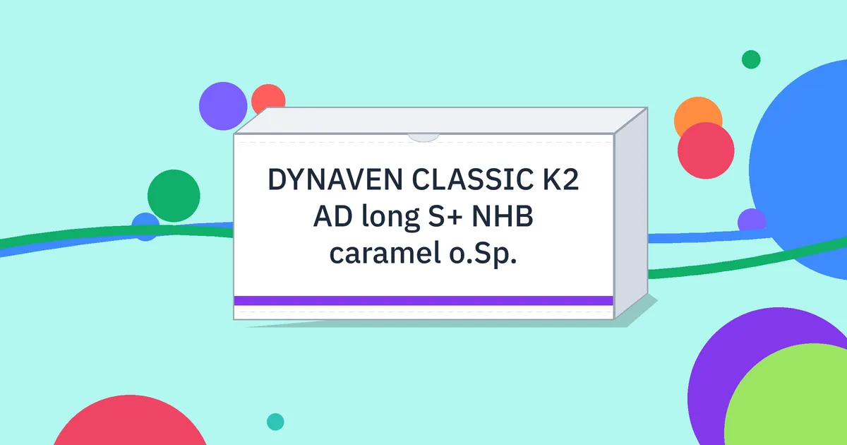 Symbolbild: Packung mit der Aufschrift DYNAVEN CLASSIC K2 AD long S+ NHB caramel o.Sp. (PZN 18417580) – Verfügbarkeit und Bezug in Apotheken in Frankfurt am Main