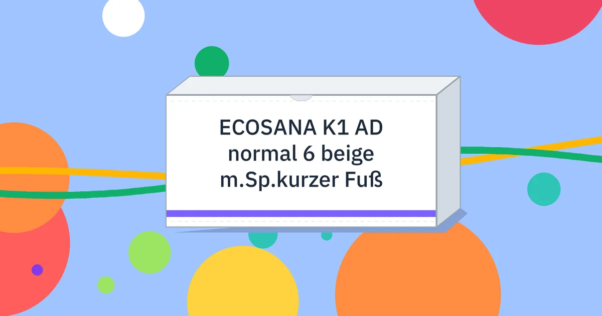 Symbolbild: Packung mit der Aufschrift ECOSANA K1 AD normal 6 beige m.Sp.kurzer Fuß (PZN 04725243) – Verfügbarkeit und Bezug in Apotheken in Frankfurt am Main
