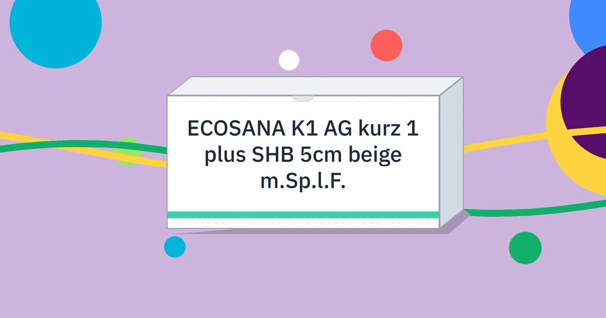 Symbolbild: Packung mit der Aufschrift ECOSANA K1 AG kurz 1 plus SHB 5cm beige m.Sp.l.F. (PZN 04726082) – Verfügbarkeit und Bezug in Apotheken in Frankfurt am Main
