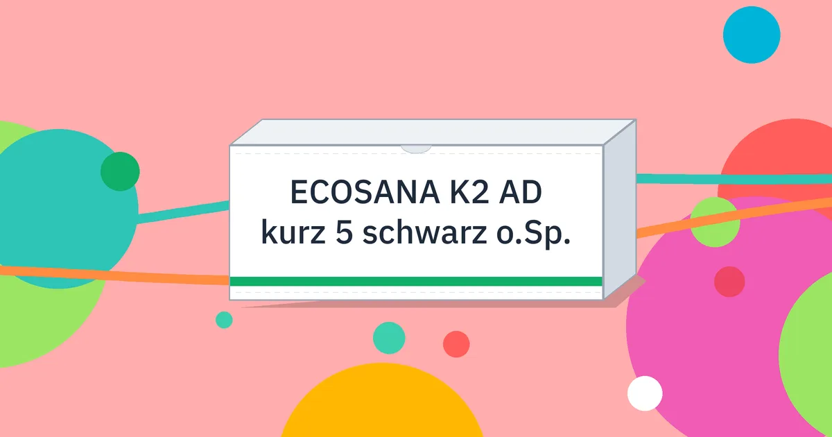 Symbolbild: Packung mit der Aufschrift ECOSANA K2 AD kurz 5 schwarz o.Sp. (PZN 01348627) – Verfügbarkeit und Bezug in Apotheken in Frankfurt am Main