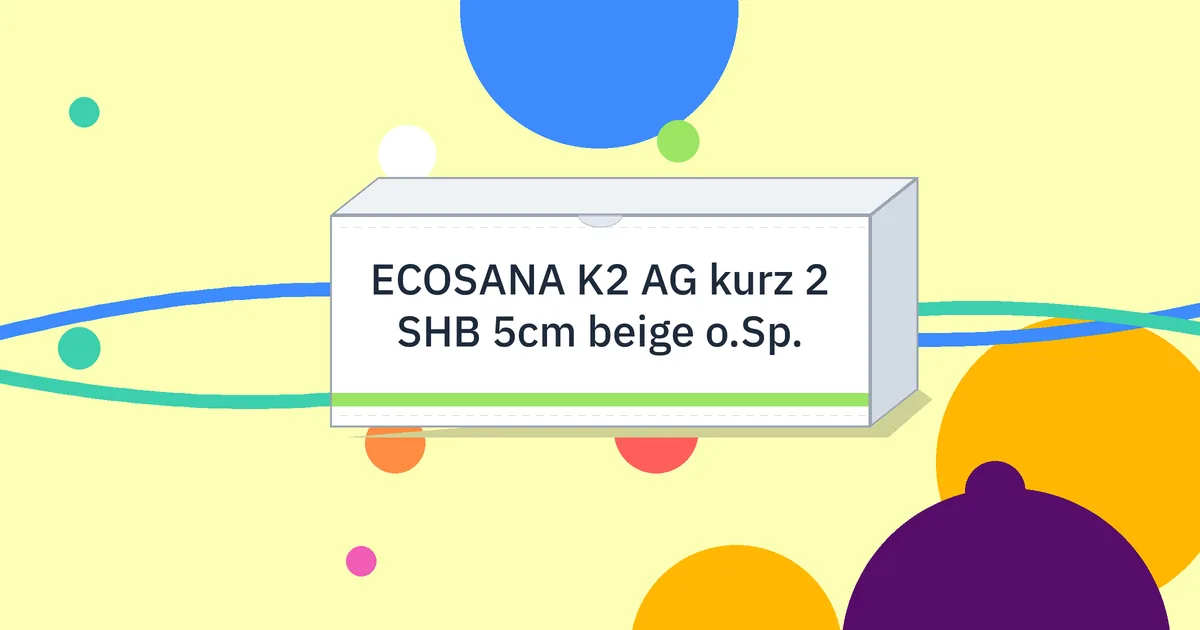 Symbolbild: Packung mit der Aufschrift ECOSANA K2 AG kurz 2 SHB 5cm beige o.Sp. (PZN 01392172) – Verfügbarkeit und Bezug in Apotheken in Frankfurt am Main