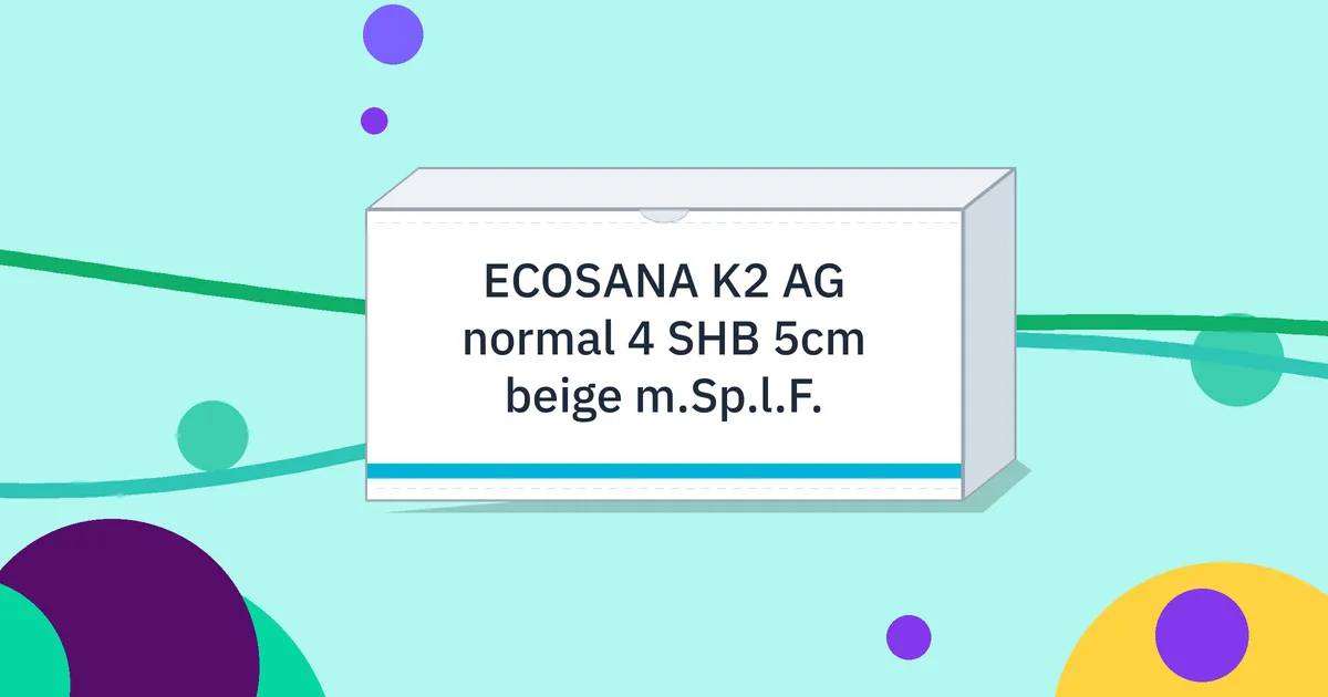 Symbolbild: Packung mit der Aufschrift ECOSANA K2 AG normal 4 SHB 5cm beige m.Sp.l.F. (PZN 10956998) – Verfügbarkeit und Bezug in Apotheken in Frankfurt am Main