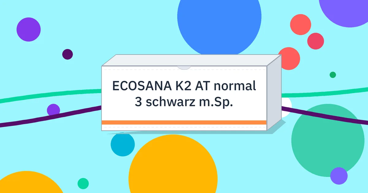 Symbolbild: Packung mit der Aufschrift ECOSANA K2 AT normal 3 schwarz m.Sp. (PZN 01555668) – Verfügbarkeit und Bezug in Apotheken in Frankfurt am Main