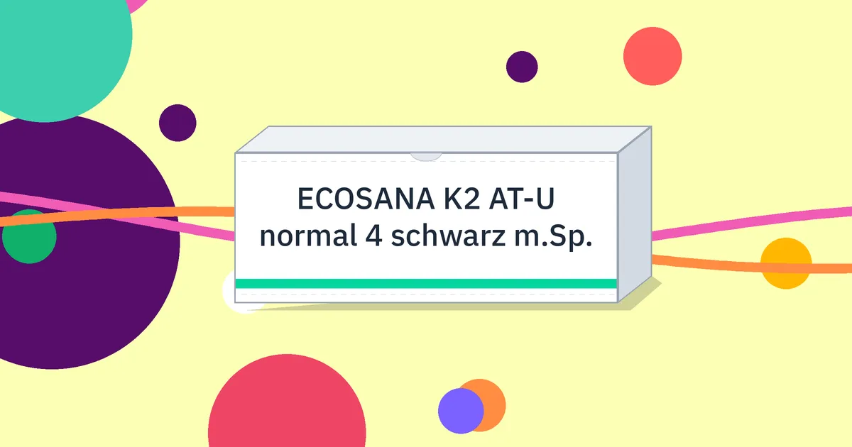 Symbolbild: Packung mit der Aufschrift ECOSANA K2 AT-U normal 4 schwarz m.Sp. (PZN 01575978) – Verfügbarkeit und Bezug in Apotheken in Frankfurt am Main