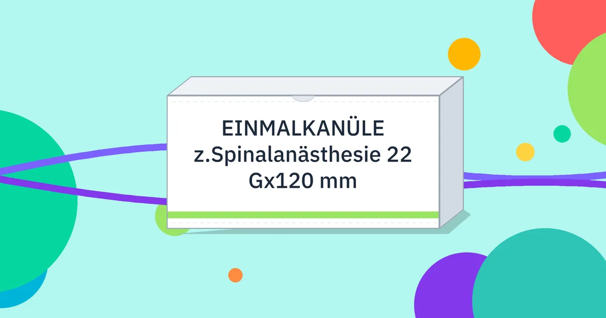 Symbolbild: Packung mit der Aufschrift EINMALKANÜLE z.Spinalanästhesie 22 Gx120 mm (PZN 05897153) – Verfügbarkeit und Bezug in Apotheken in Frankfurt am Main