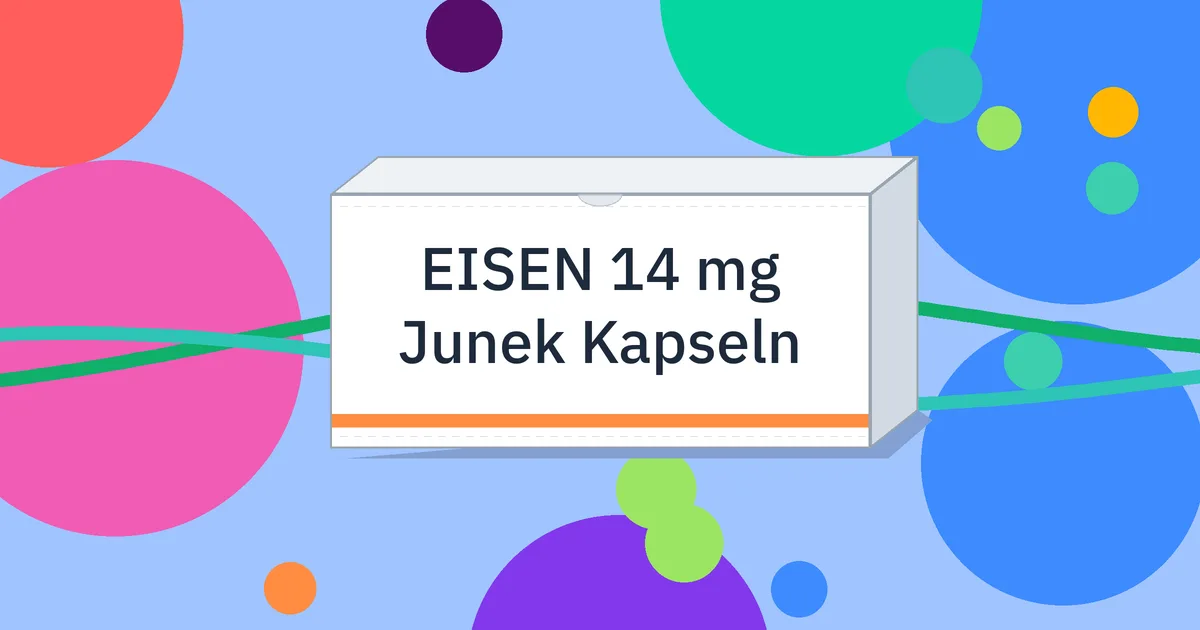 Symbolbild: Packung mit der Aufschrift EISEN 14 mg Junek Kapseln (PZN 07082981) – Verfügbarkeit und Bezug in Apotheken in Frankfurt am Main