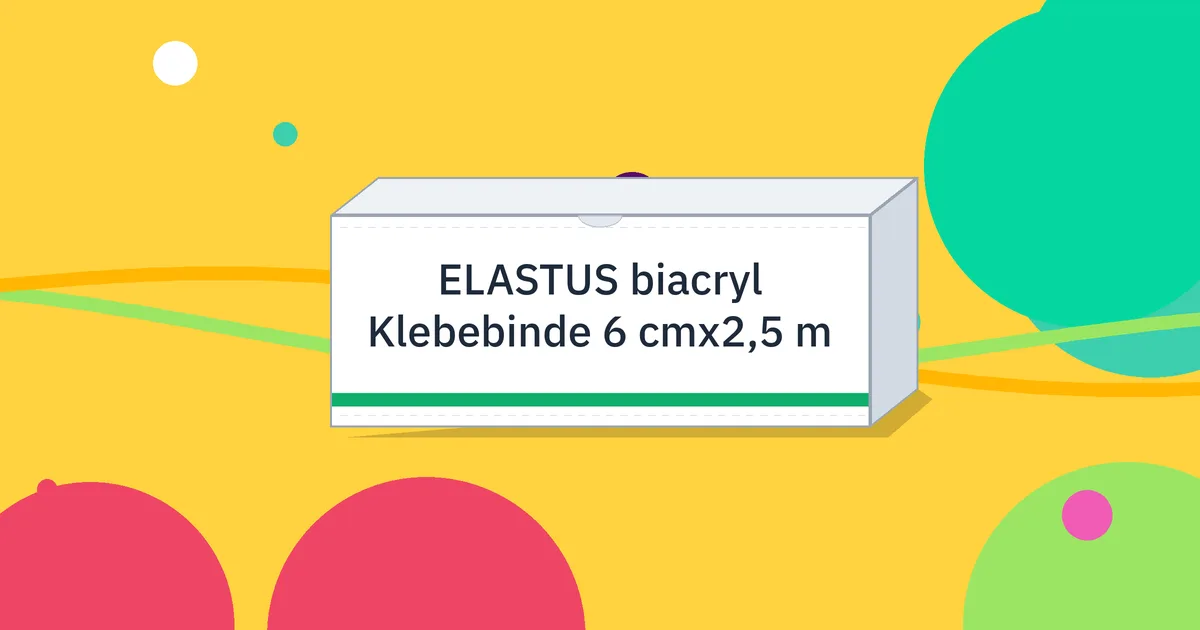 Symbolbild: Packung mit der Aufschrift ELASTUS biacryl Klebebinde 6 cmx2,5 m (PZN 08429636) – Verfügbarkeit und Bezug in Apotheken in Frankfurt am Main