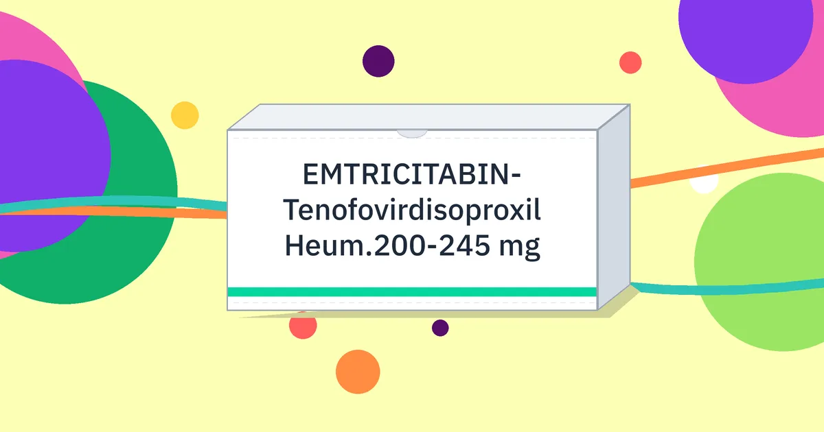 Symbolbild: Packung mit der Aufschrift EMTRICITABIN-Tenofovirdisoproxil Heum.200-245 mg (PZN 14215000) – Verfügbarkeit und Bezug in Apotheken in Frankfurt am Main