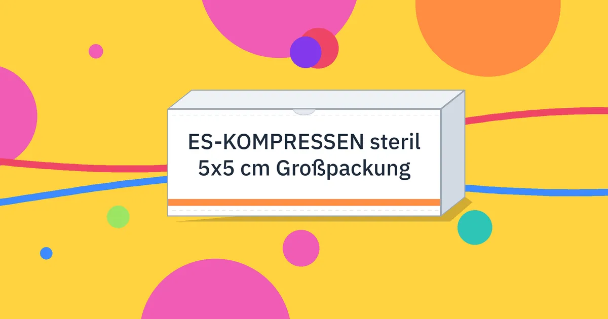Symbolbild: Packung mit der Aufschrift ES-KOMPRESSEN steril 5x5 cm Großpackung (PZN 19700355) – Verfügbarkeit und Bezug in Apotheken in Frankfurt am Main