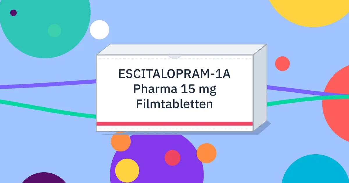 Symbolbild: Packung mit der Aufschrift ESCITALOPRAM-1A Pharma 15 mg Filmtabletten (PZN 10253676) – Verfügbarkeit und Bezug in Apotheken in Frankfurt am Main
