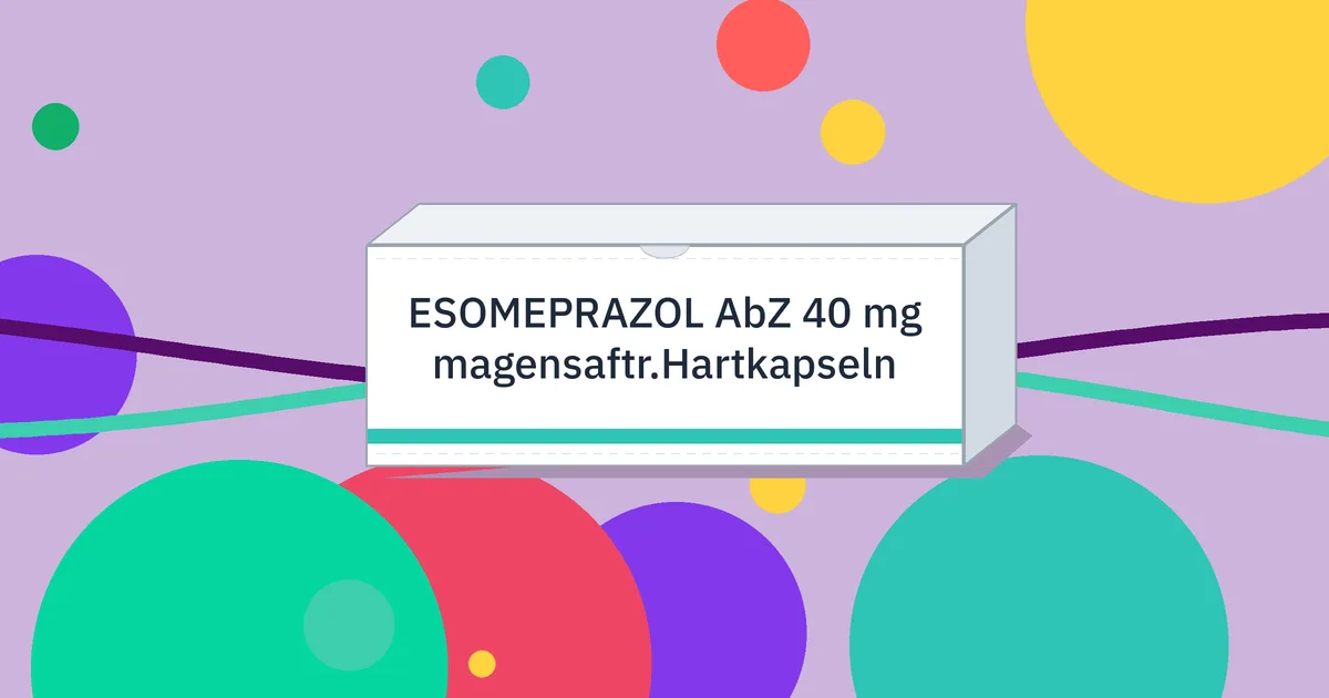 Symbolbild: Packung mit der Aufschrift ESOMEPRAZOL AbZ 40 mg magensaftr.Hartkapseln (PZN 06465390) – Verfügbarkeit und Bezug in Apotheken in Frankfurt am Main