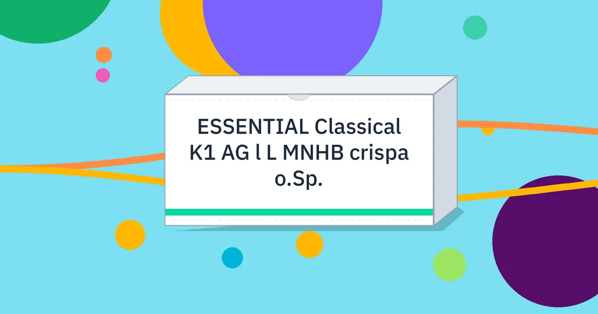 Symbolbild: Packung mit der Aufschrift ESSENTIAL Classical K1 AG l L MNHB crispa o.Sp. (PZN 19320782) – Verfügbarkeit und Bezug in Apotheken in Frankfurt am Main