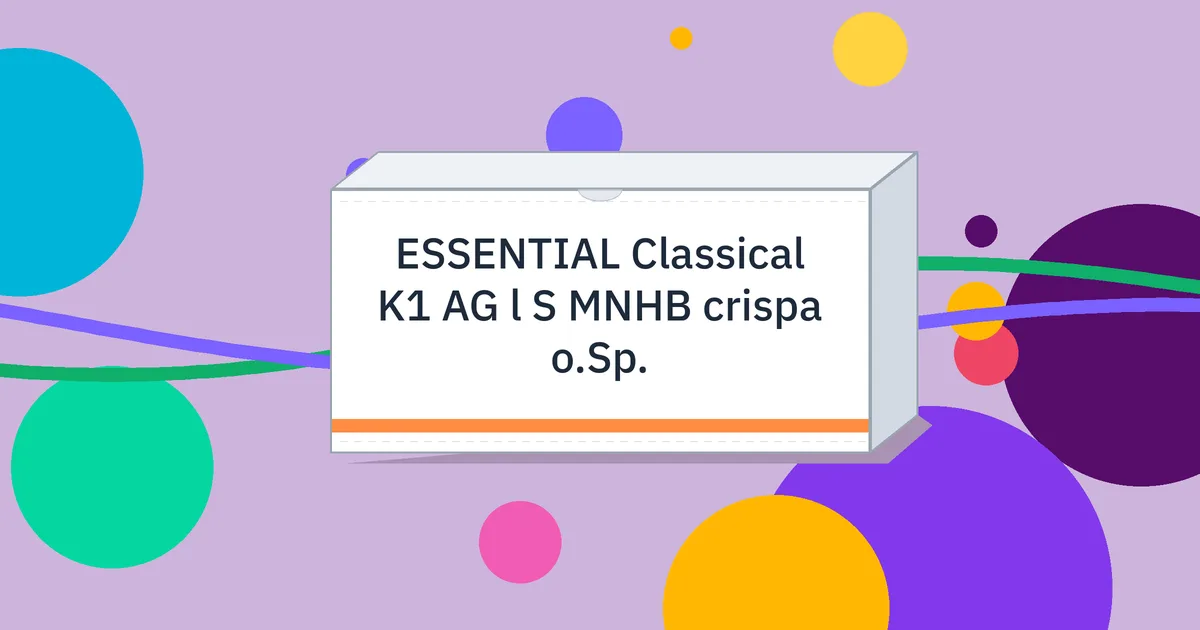 Symbolbild: Packung mit der Aufschrift ESSENTIAL Classical K1 AG l S MNHB crispa o.Sp. (PZN 19320730) – Verfügbarkeit und Bezug in Apotheken in Frankfurt am Main