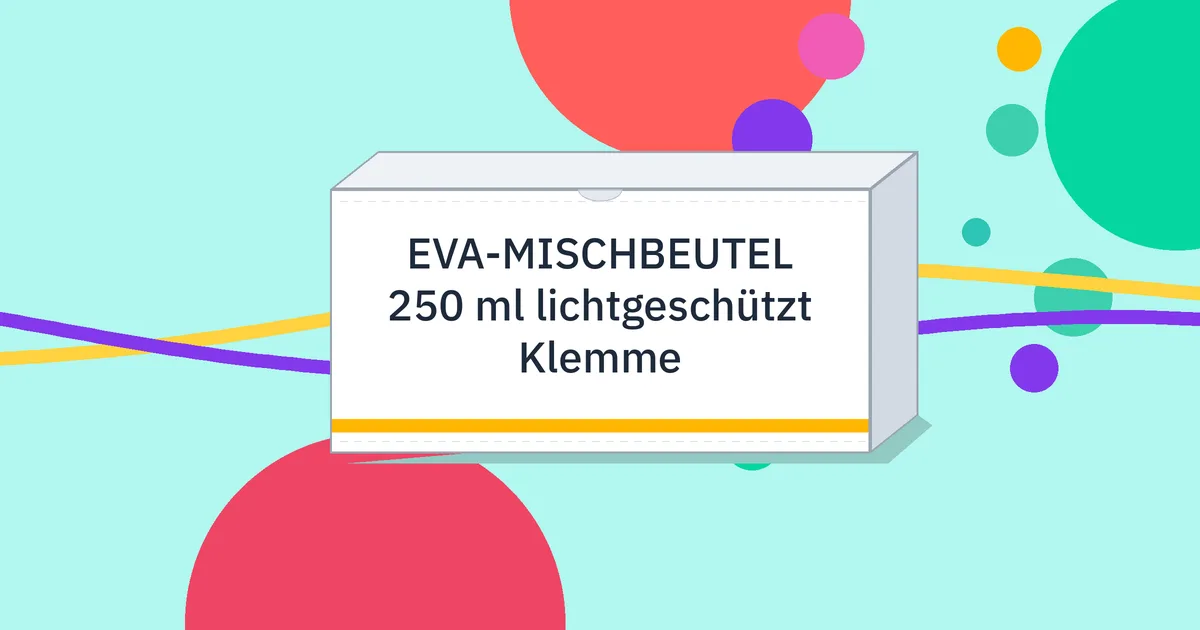Symbolbild: Packung mit der Aufschrift EVA-MISCHBEUTEL 250 ml lichtgeschützt Klemme (PZN 19107025) – Verfügbarkeit und Bezug in Apotheken in Frankfurt am Main