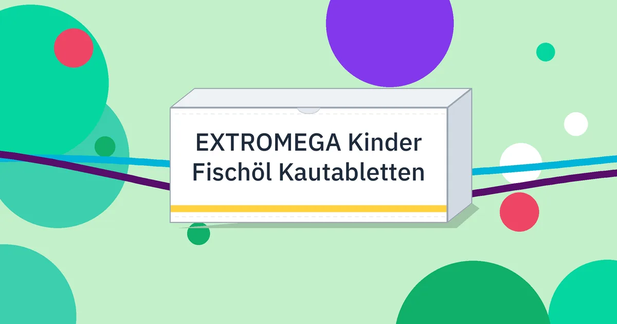Symbolbild: Packung mit der Aufschrift EXTROMEGA Kinder Fischöl Kautabletten (PZN 17890736) – Verfügbarkeit und Bezug in Apotheken in Frankfurt am Main