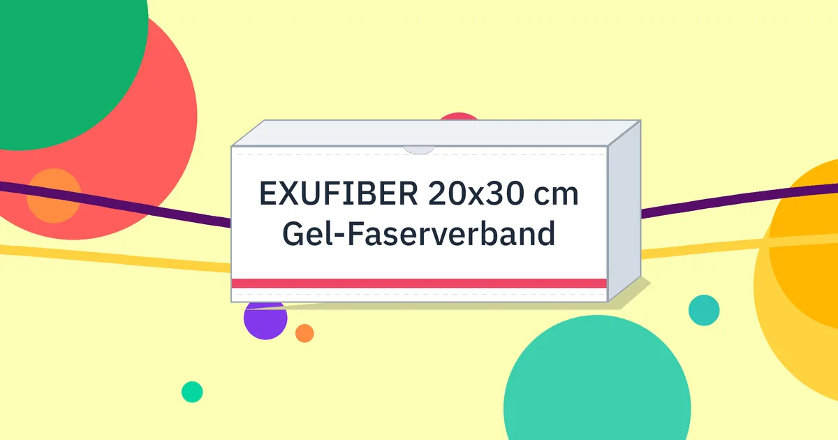 Symbolbild: Packung mit der Aufschrift EXUFIBER 20x30 cm Gel-Faserverband (PZN 17615906) – Verfügbarkeit und Bezug in Apotheken in Frankfurt am Main